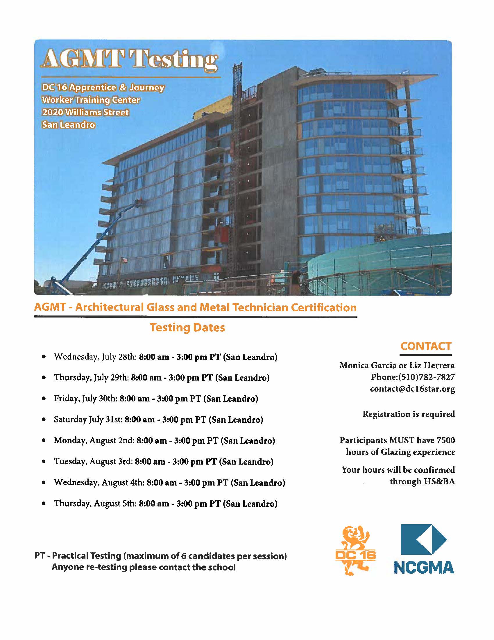 AGMT Test Dates – DC16 UNION