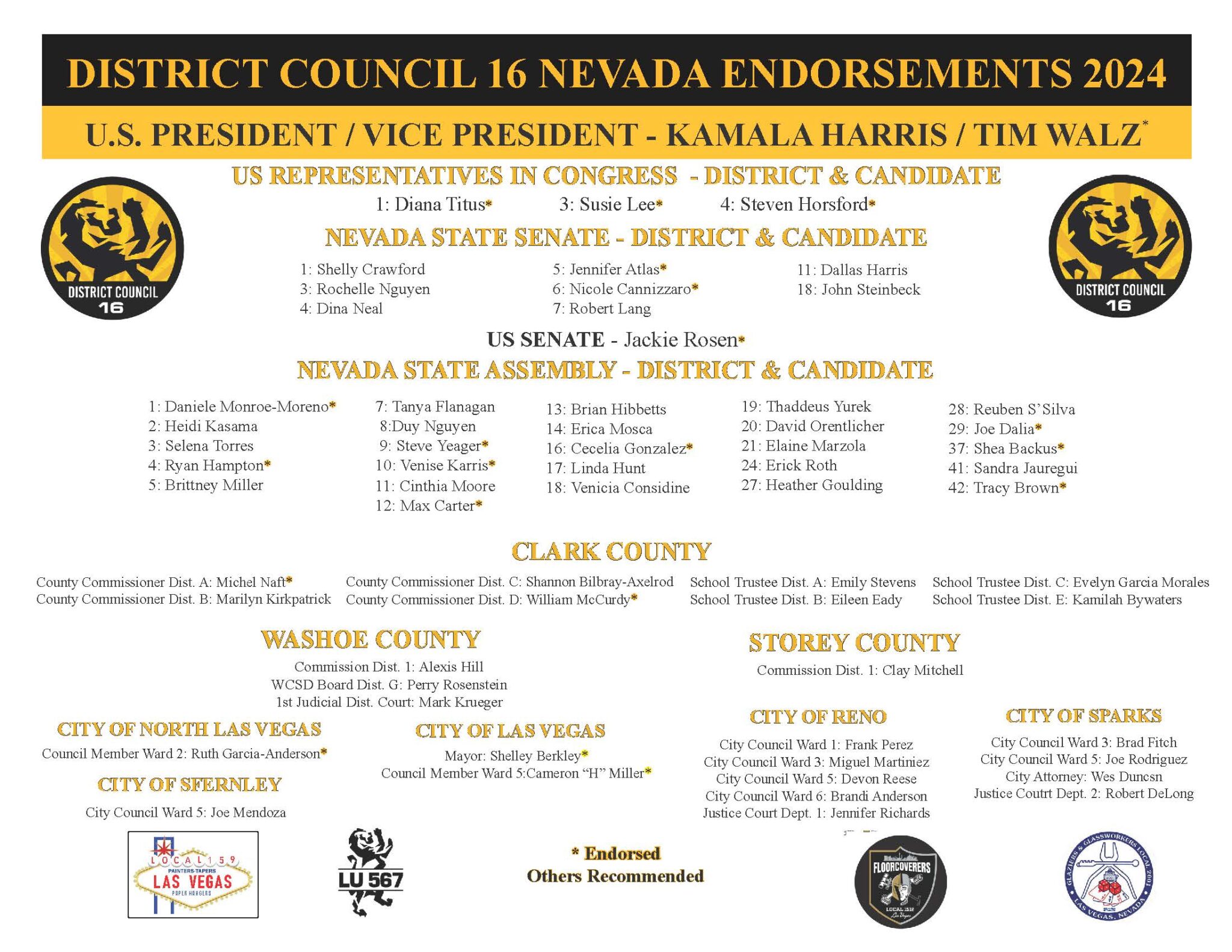 Local 567 Endorsement Lists – DC16 UNION